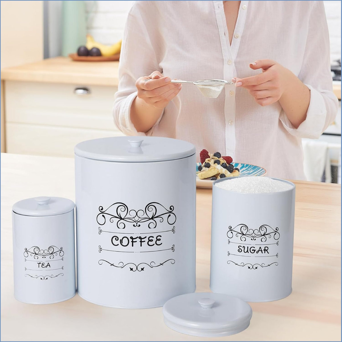 August Grove® Kitchen Canisters Set Of 3, Airtight Vintage Food Storage ...