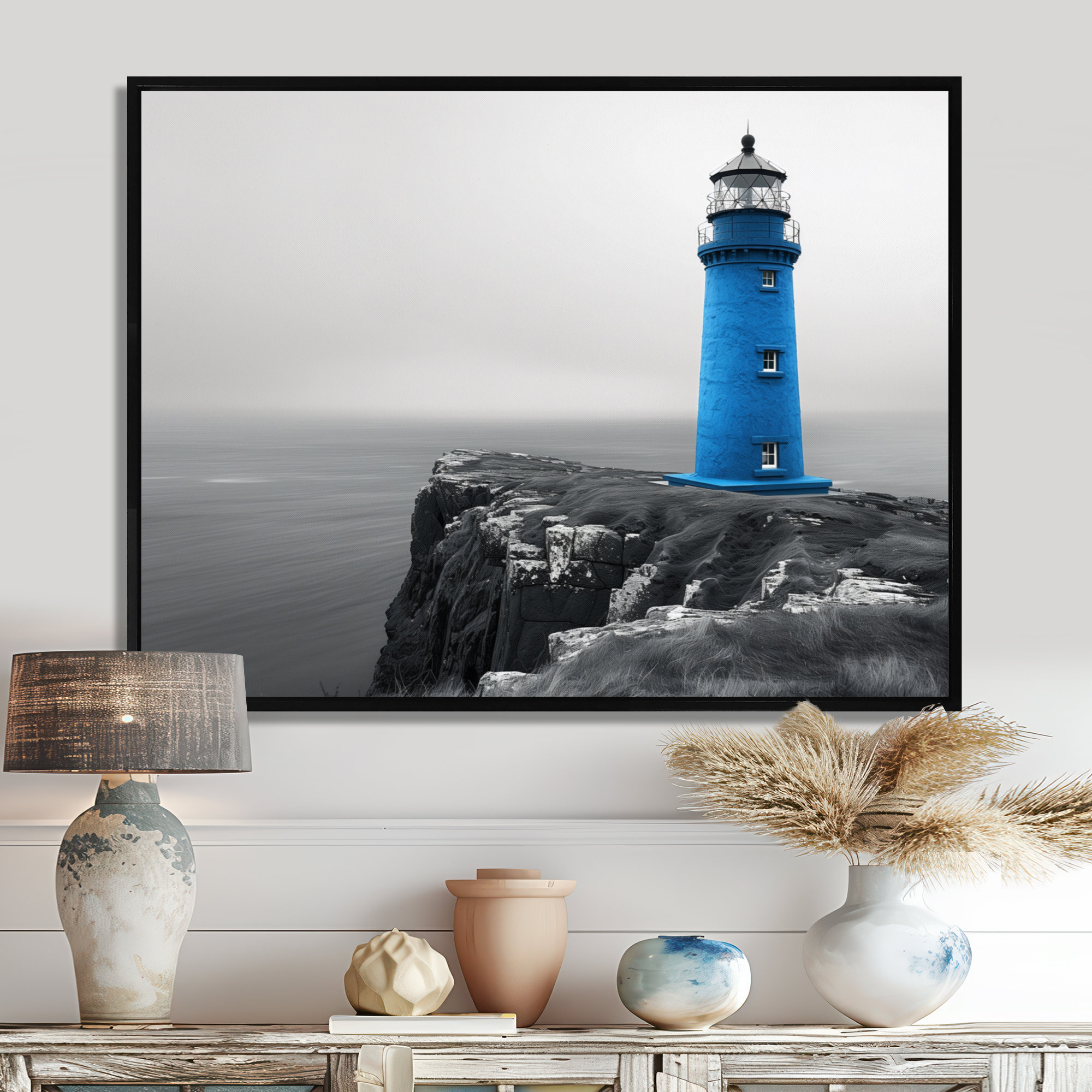 Breakwater Bay Blue Monochrome Lighthouse Photo In Winter I ...