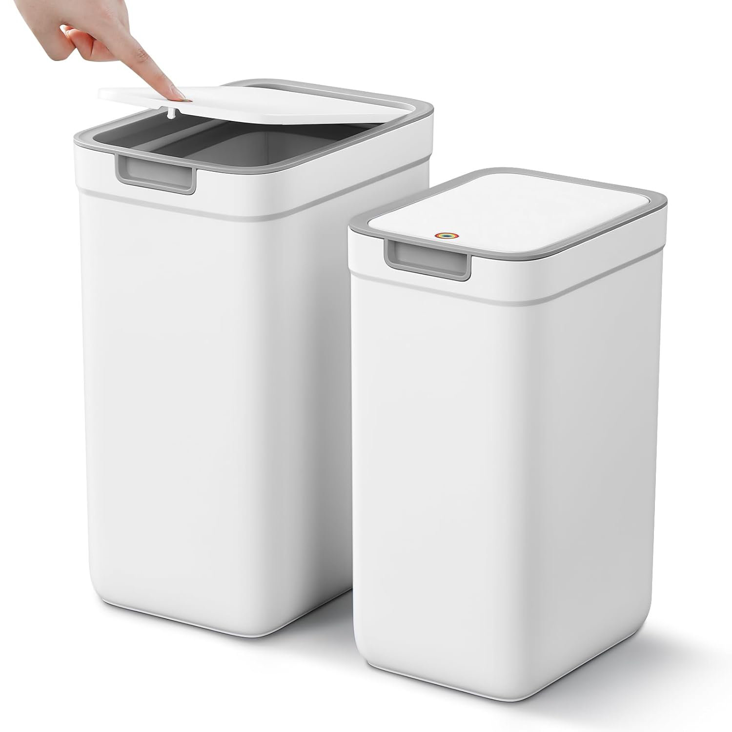 ‎JOYBOS JOYBOS 2-Pack White Press-Top Trash Cans - 3.6 Gallon & 2.4 ...