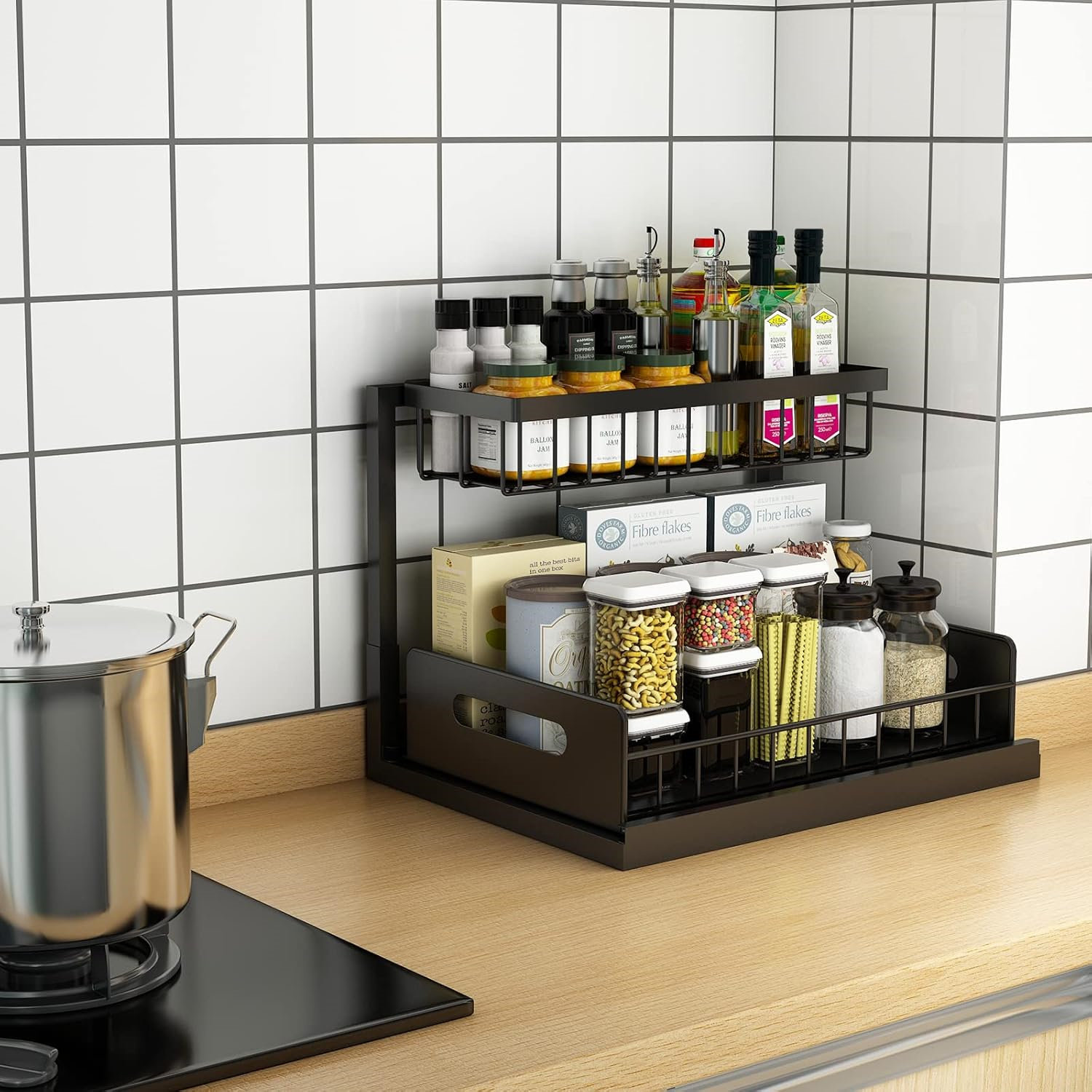 Rebrilliant Durable Double Layer Pull Out Organizer With Sliding Shelves For Kitchen And ...