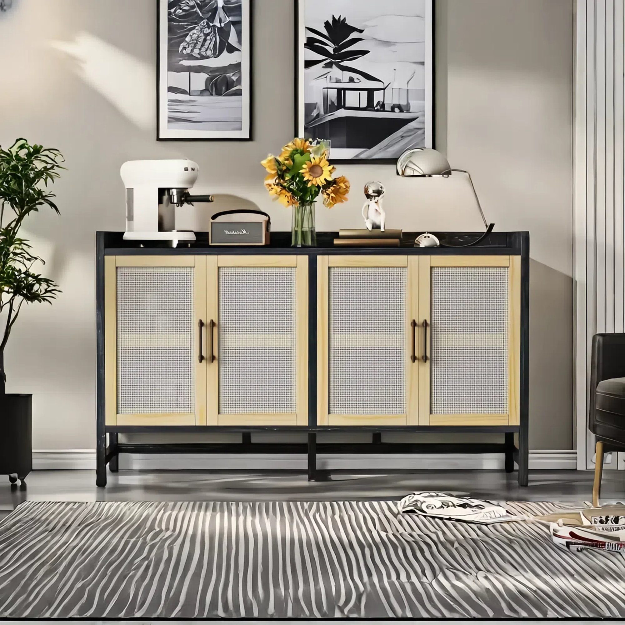Bay Isle Home™ Four Rattan Doors Sideboard With Adjustable Shelves ...