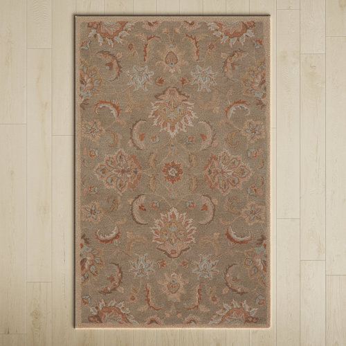 Idina Floral Handmade Tufted Wool Gray/Tan Area Rug & Reviews | Birch Lane