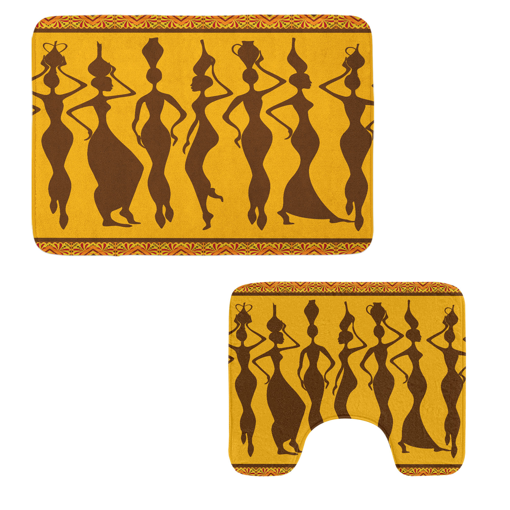East Urban Home Afro Bathroom Rug Set 2 Pieces Rectangle & Contour Mats ...
