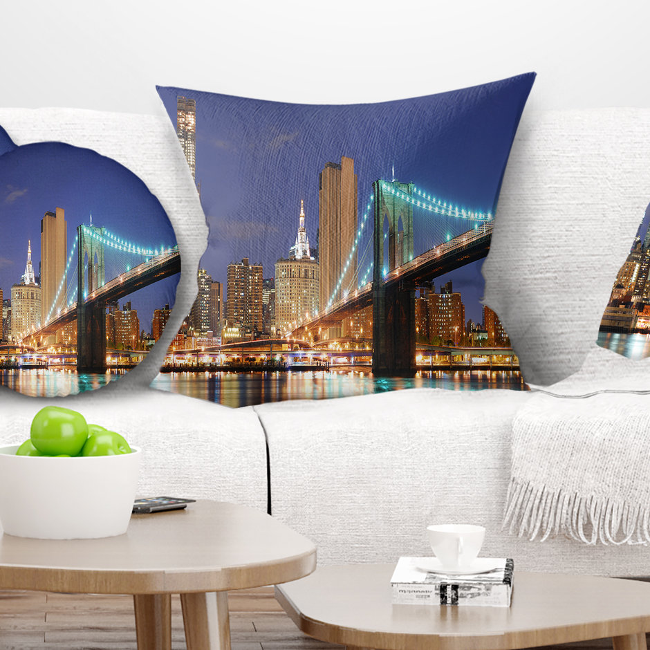 Design Art Manhattan Skyline Panorama - Cityscape Printed Pillow | Wayfair