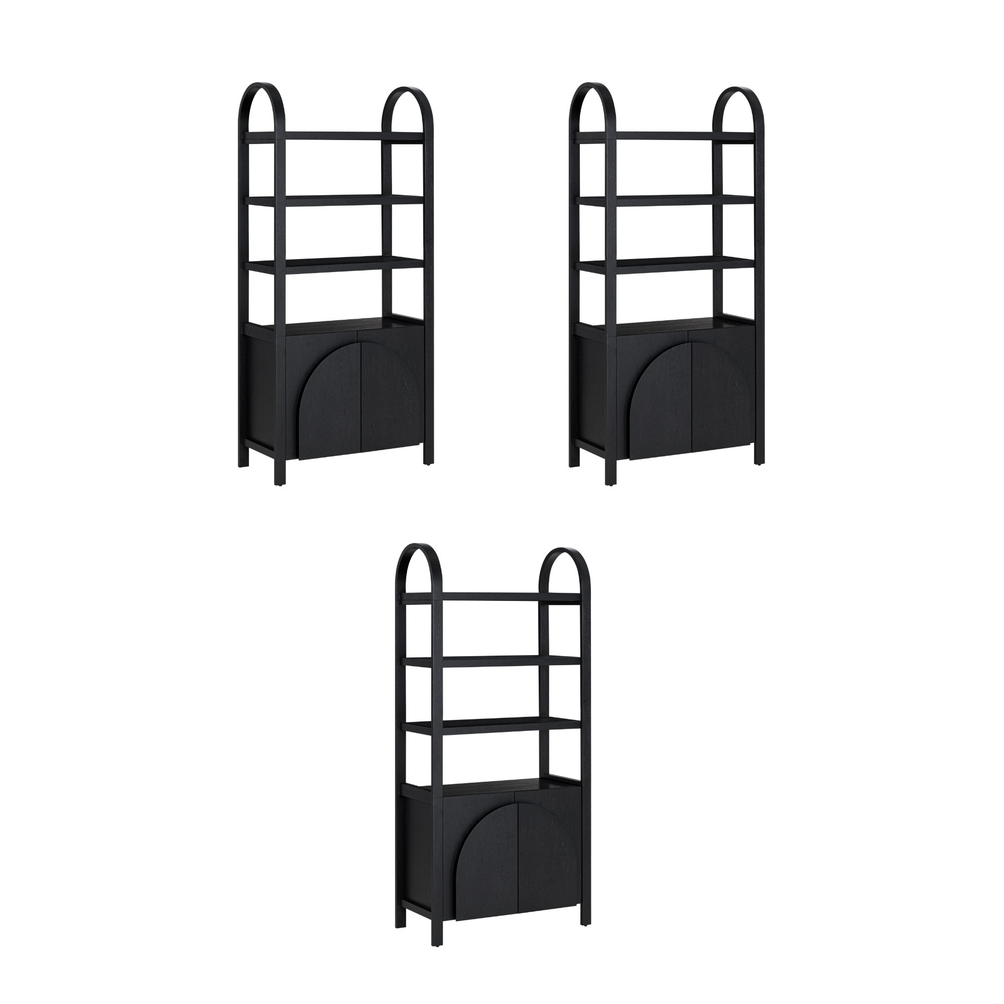 Hokku Designs 3 Tier Arched Bookshelf With Cabinet Base And Solid Wood ...