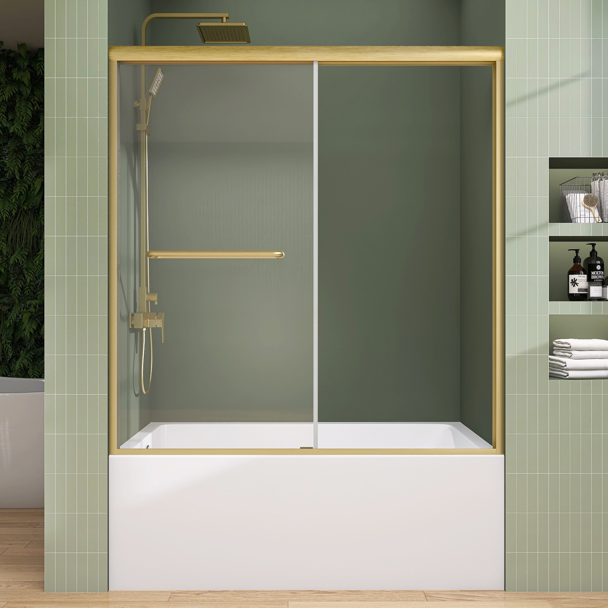 Ogonbrick 60 In. W X 62 In. H Sliding Tub Door Semi-Frameless Bathtub ...