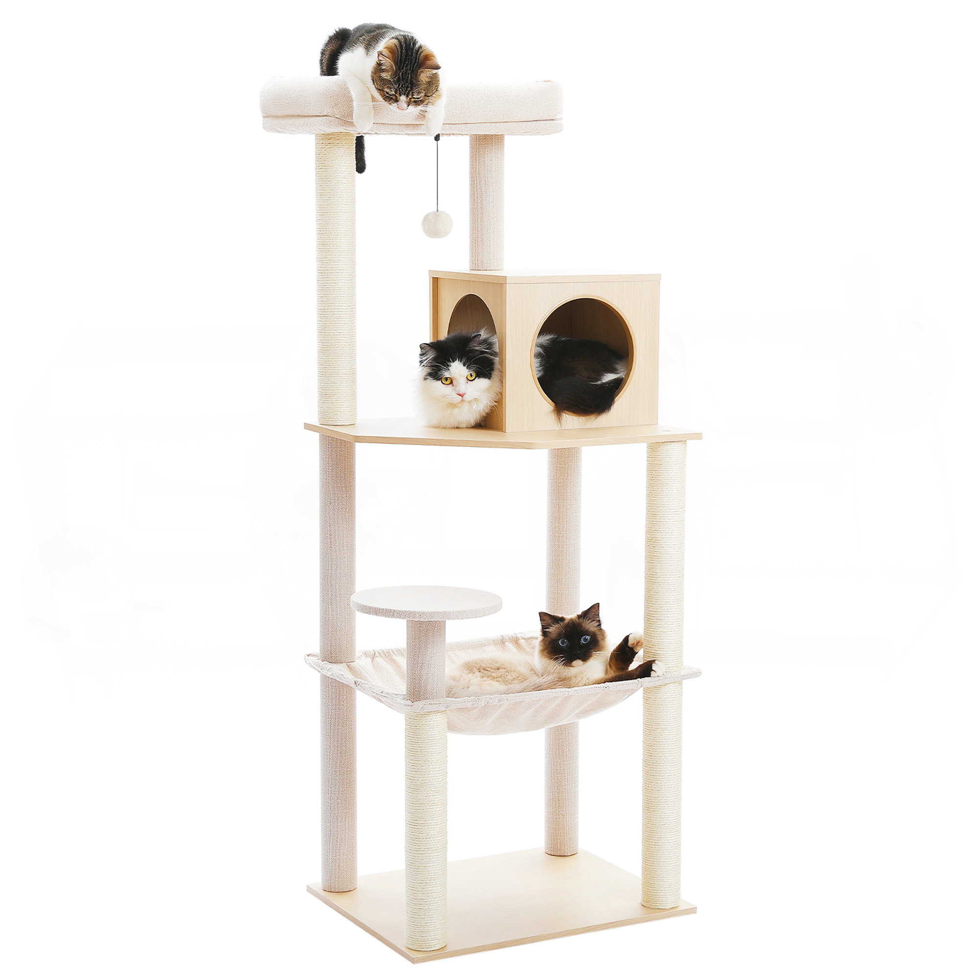 Alxfarton 56.3-Inch Wooden Multi-Level Sisal Covered Large Cat Tree ...