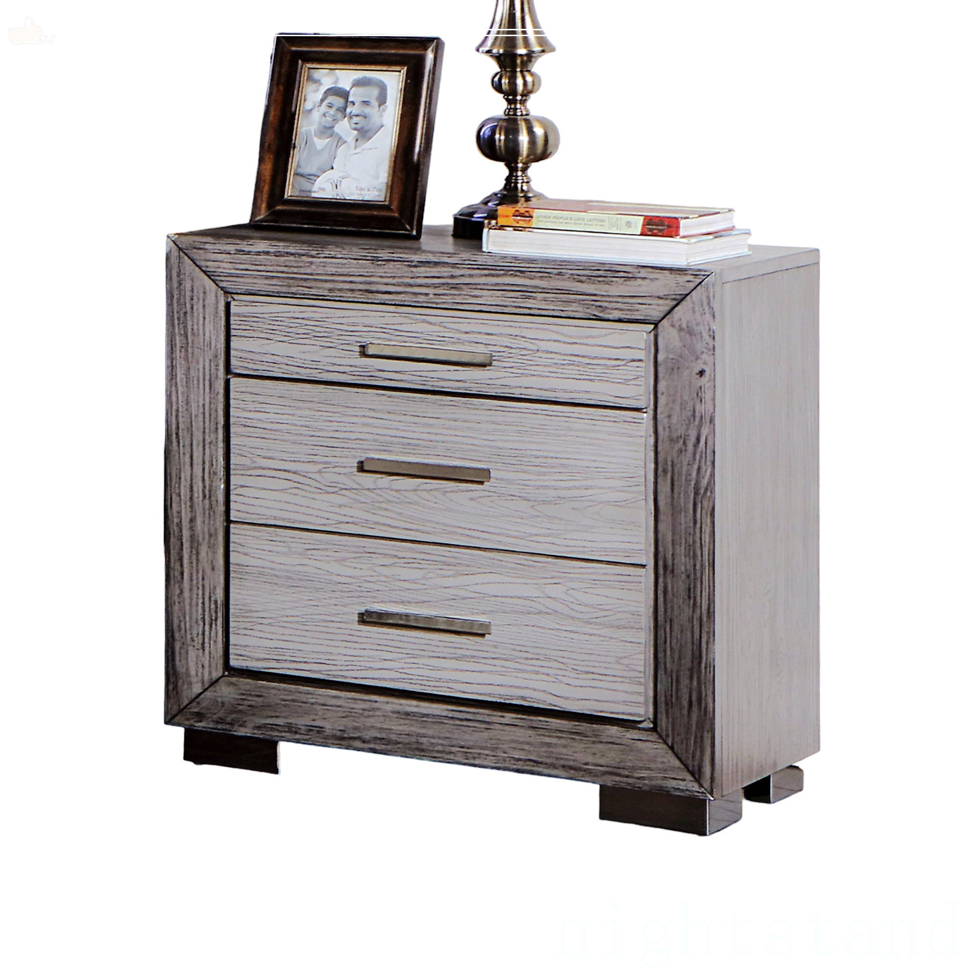 Wildon Home® Gray Color Nightstand Bedroom 1Pc Nightstand Solid Wood ...