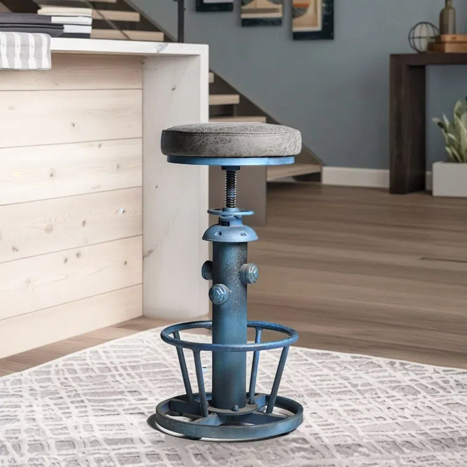 Topower Antique Industrial Round Bottom Adjustable Height Soft Seat ...