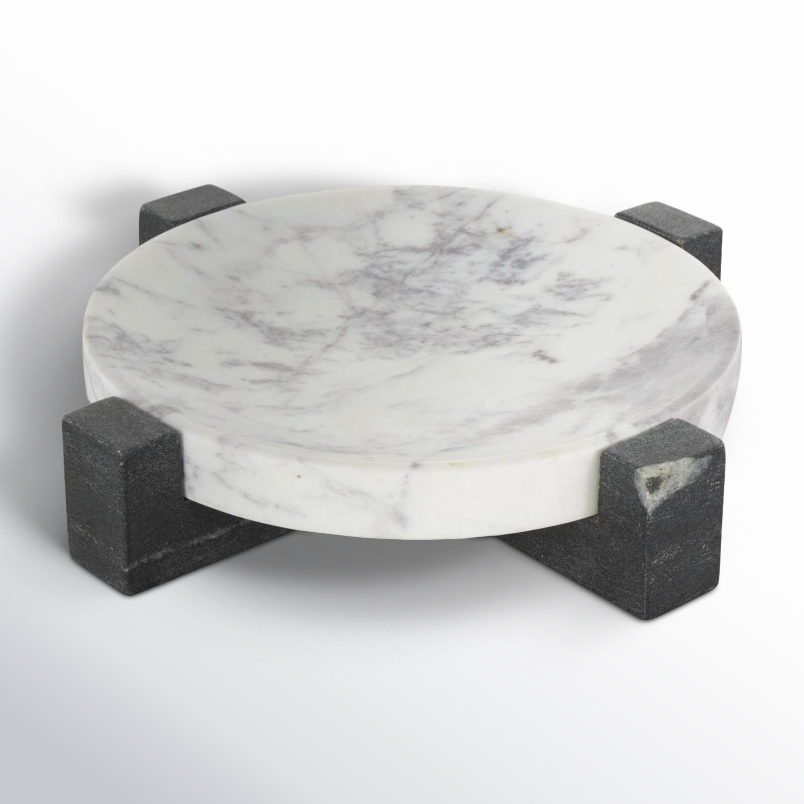 AllModern Besser Cole And Grey Marble Round Geometric Tray With Black X ...
