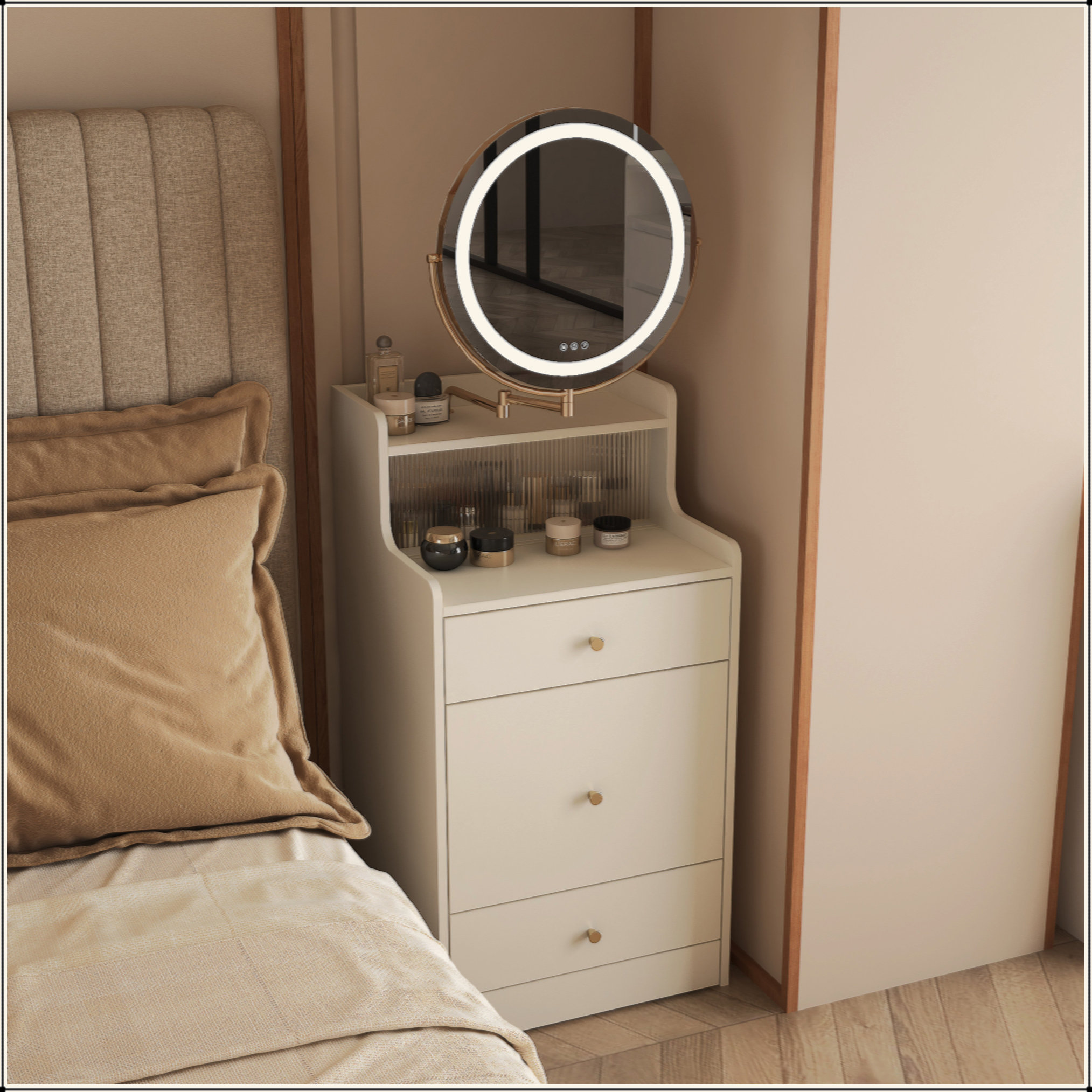 George Oliver 3 In 1 Vanity Desk With Mirror And Light ,Small Makeup ...