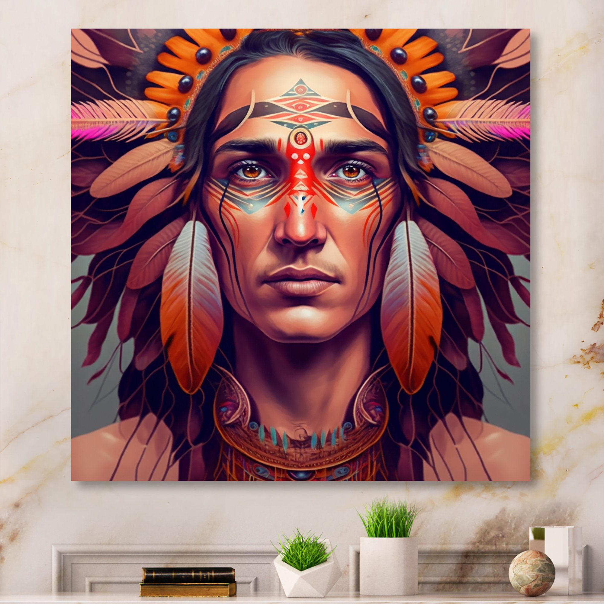 Design Art Colorful Native American Man III - Graphic Art on Canvas ...