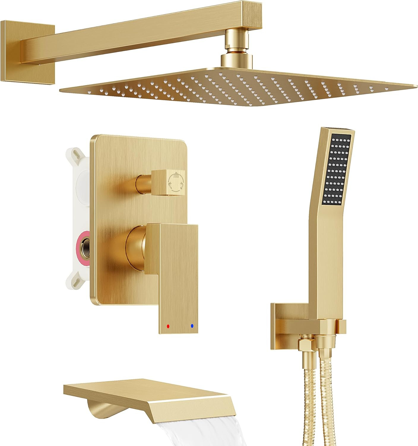 Senlesen Brushed Gold Shower Faucet Set 10 inch Rain Shower Head Combo ...