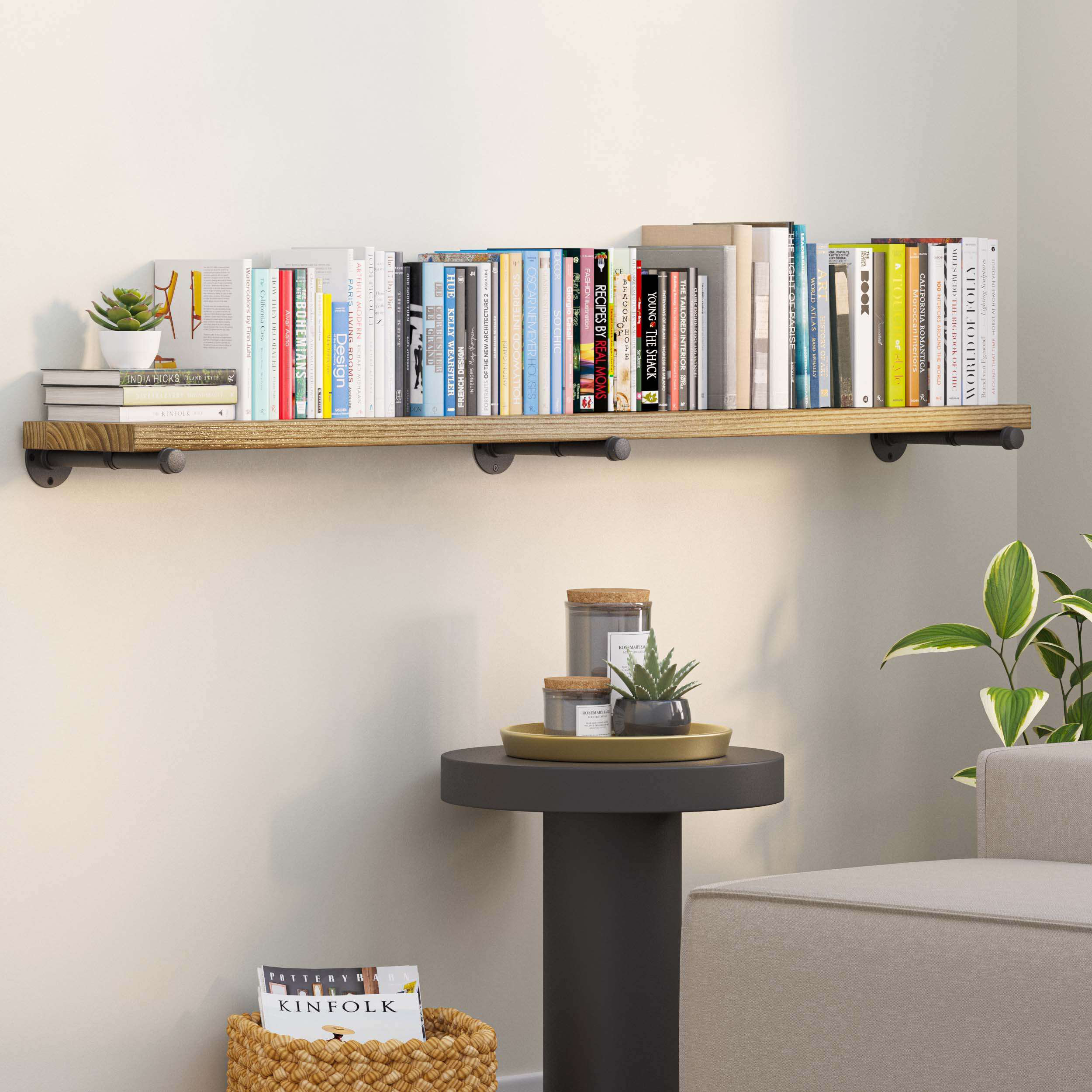 17 Stories Long Shelf for Wall, Book Shelf Wall Mount, Industrial Pipe ...