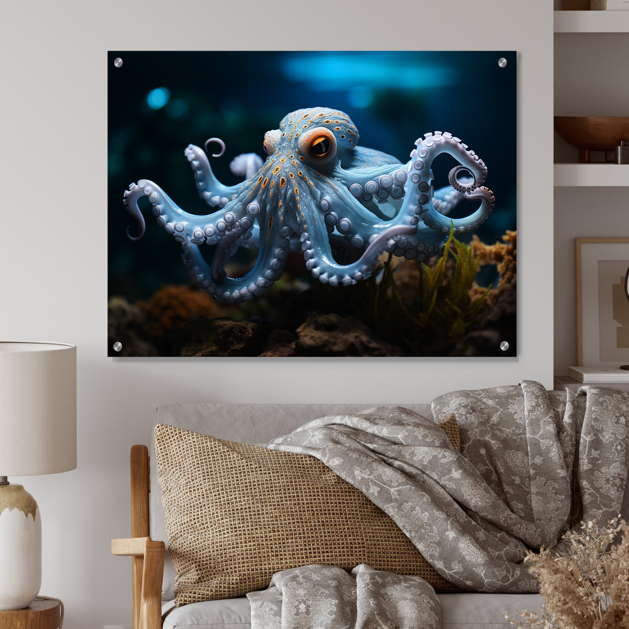 Highland Dunes Blue Octopus Serene Submersion - Octopus Acrylic Wall ...
