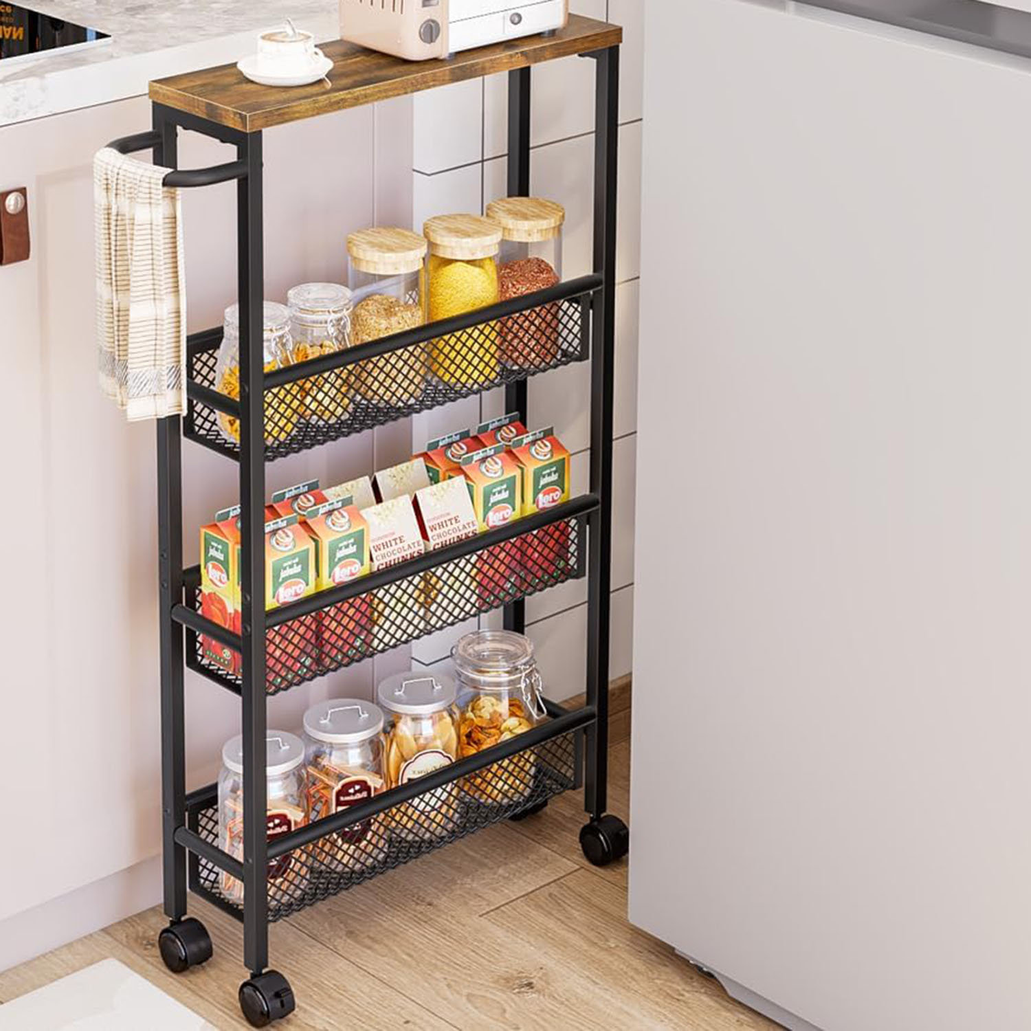 17 Stories Wine Rack And Glass Holders, Rolling Wine Cart For Kitchen ...