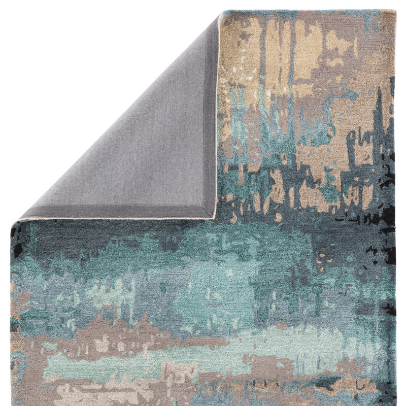 Ivy Bronx Fairmount Abstract Handmade Tufted Blue/Beige/Brown Area Rug ...