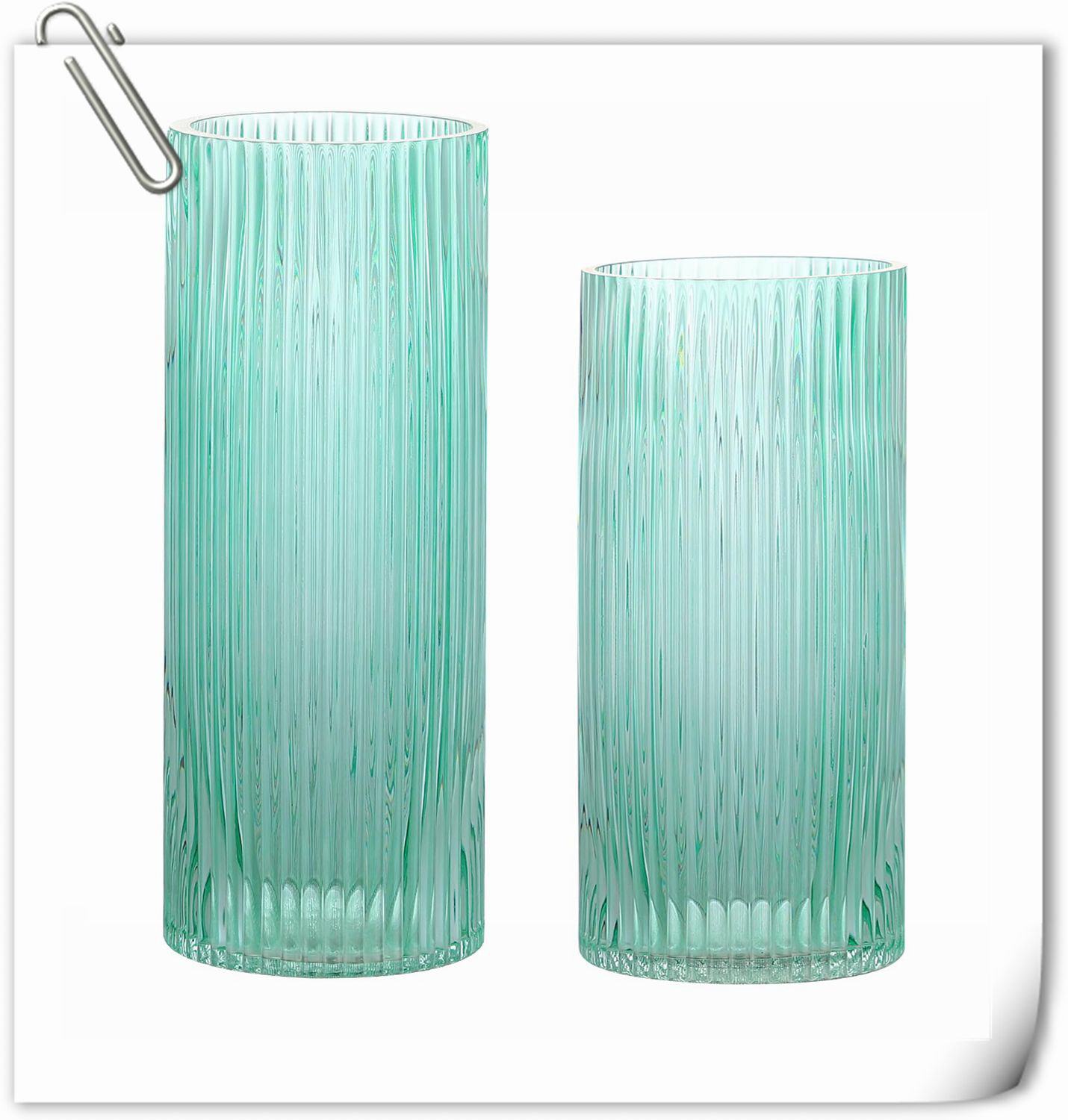 Highland Dunes Green Glass Vases Glass Flower Vases Set Of 2 Ribbed Glass Vases Green Vases