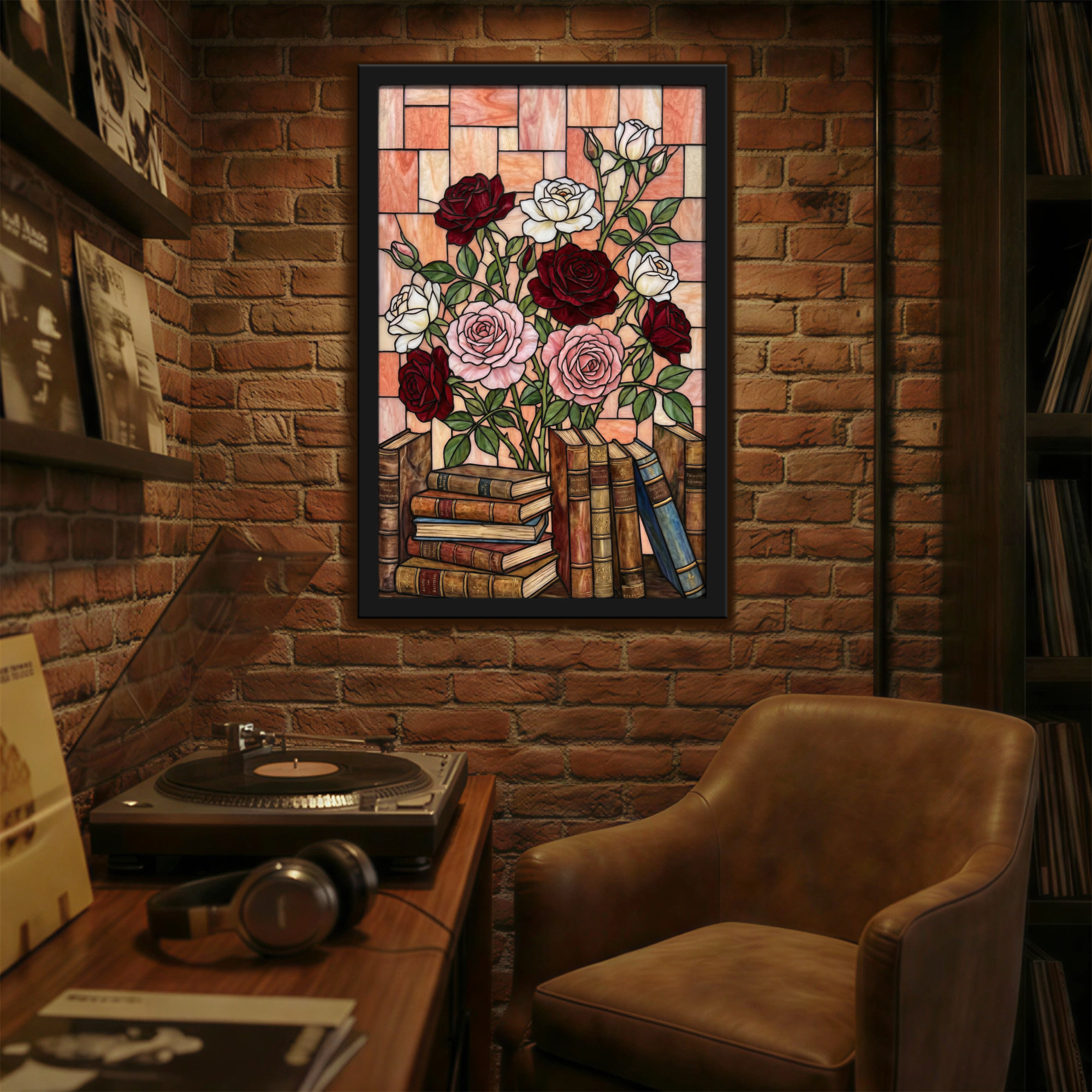 Astoria Grand Plants & Flowers Roses And Books On Brick Background ...