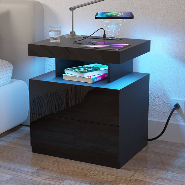 Wade Logan Chappa Manufactured Wood Nightstand with Wireless Charging ...