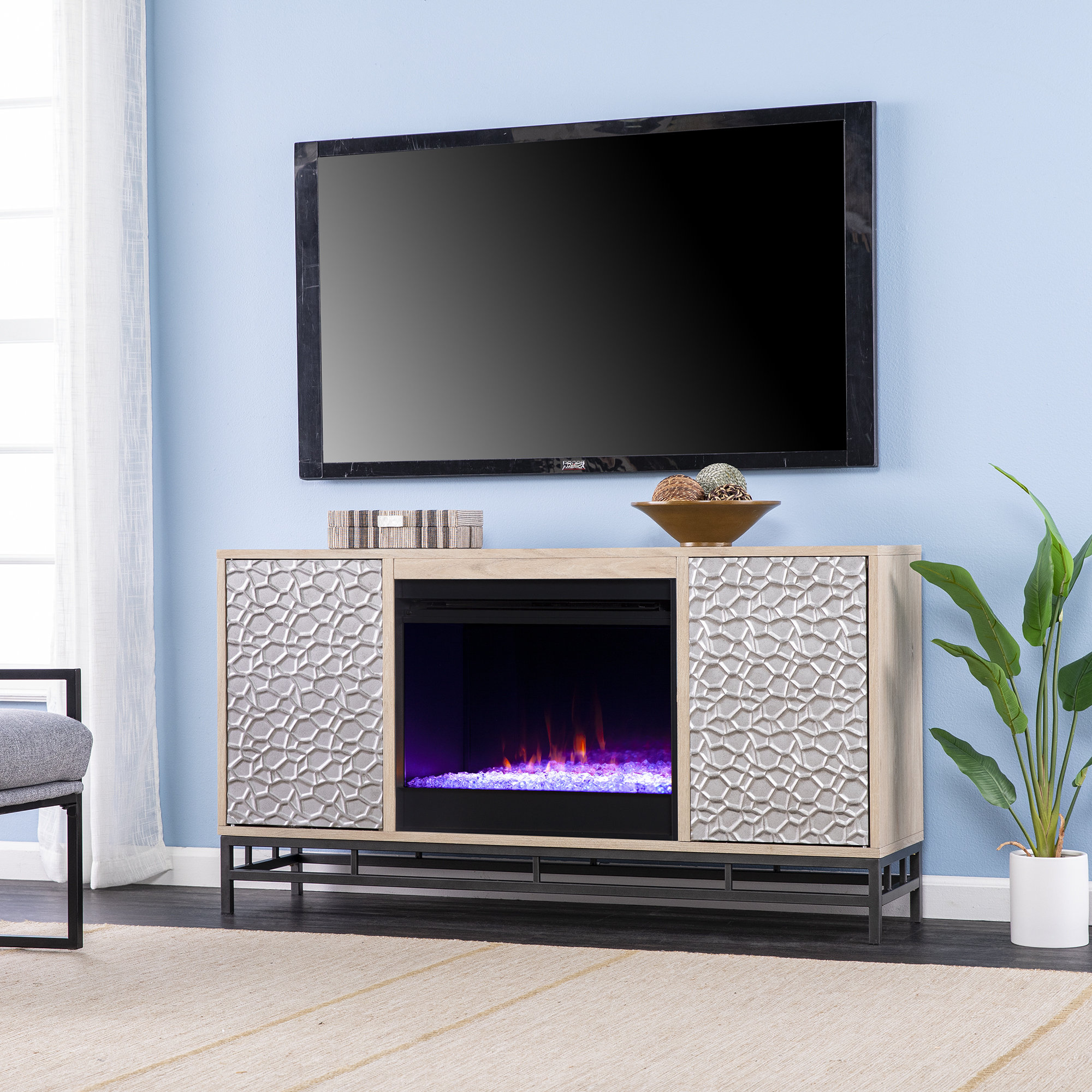 Darby Home Co Hollesborne Color Changing Fireplace with Media Storage ...