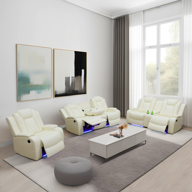 Latitude Run® Xander 3 - Piece Vegan Leather Electric Power Reclining ...