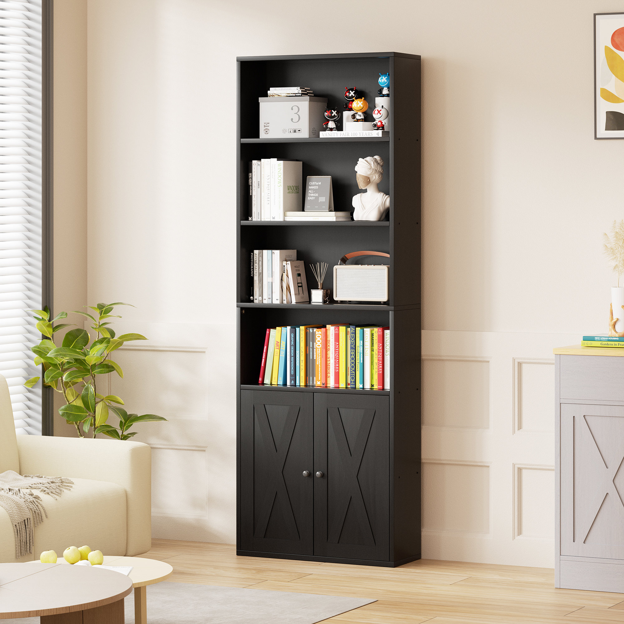 Breakwater Bay Aillee 70.9"H Open Storage Bookcase with Doors & Reviews ...
