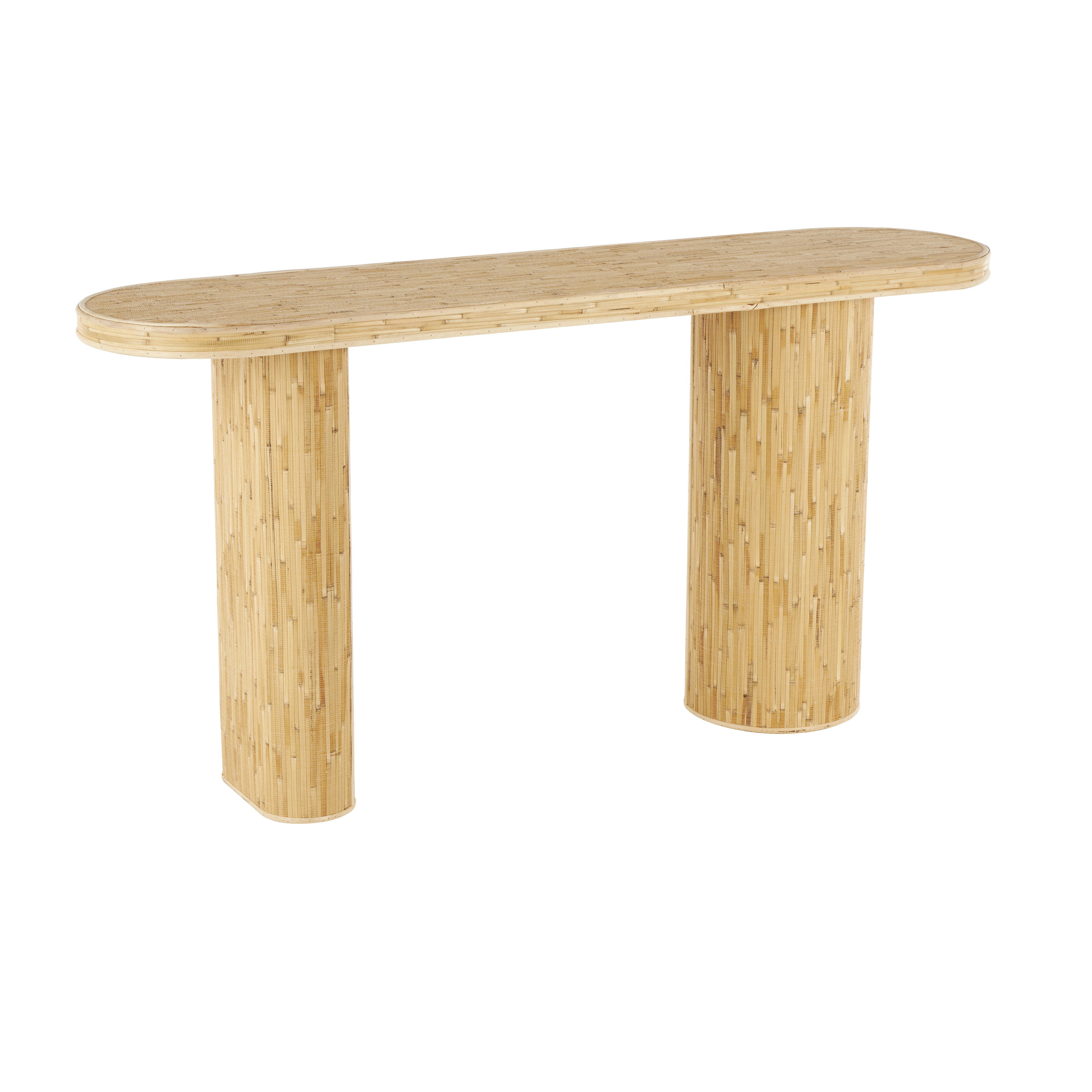 Union Rustic Cole And Grey Rattan Handmade Textured Oval Console Table ...