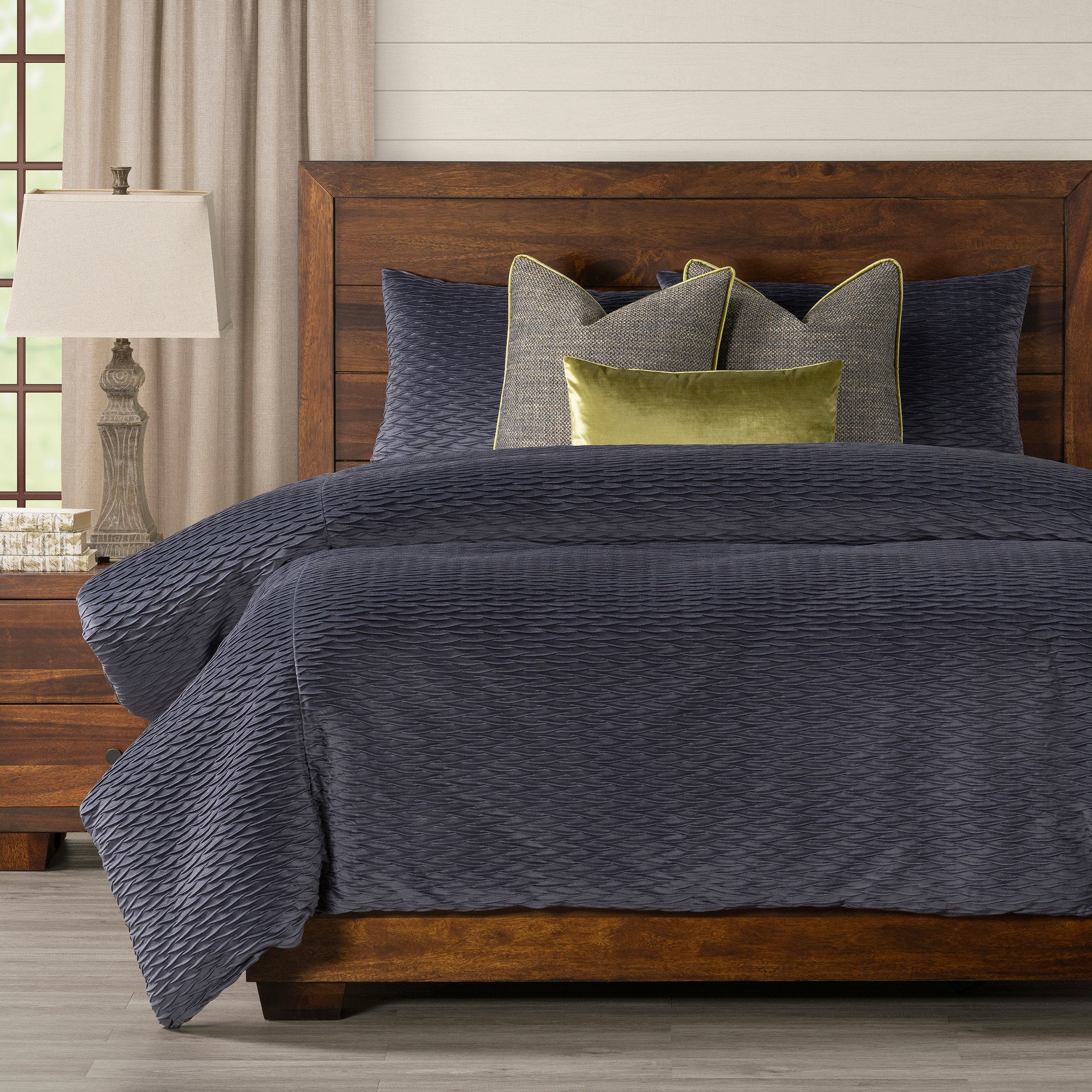 Smithsonian Pleated Velvet Blue Stone Duvet Cover & Insert Set | Wayfair