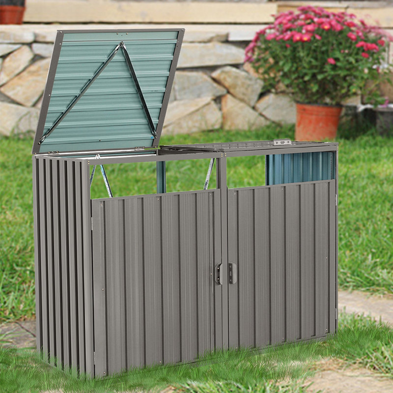 iYofe Outdoor Trash Can Storage, Storage Shed For 2 Trash Cans And ...