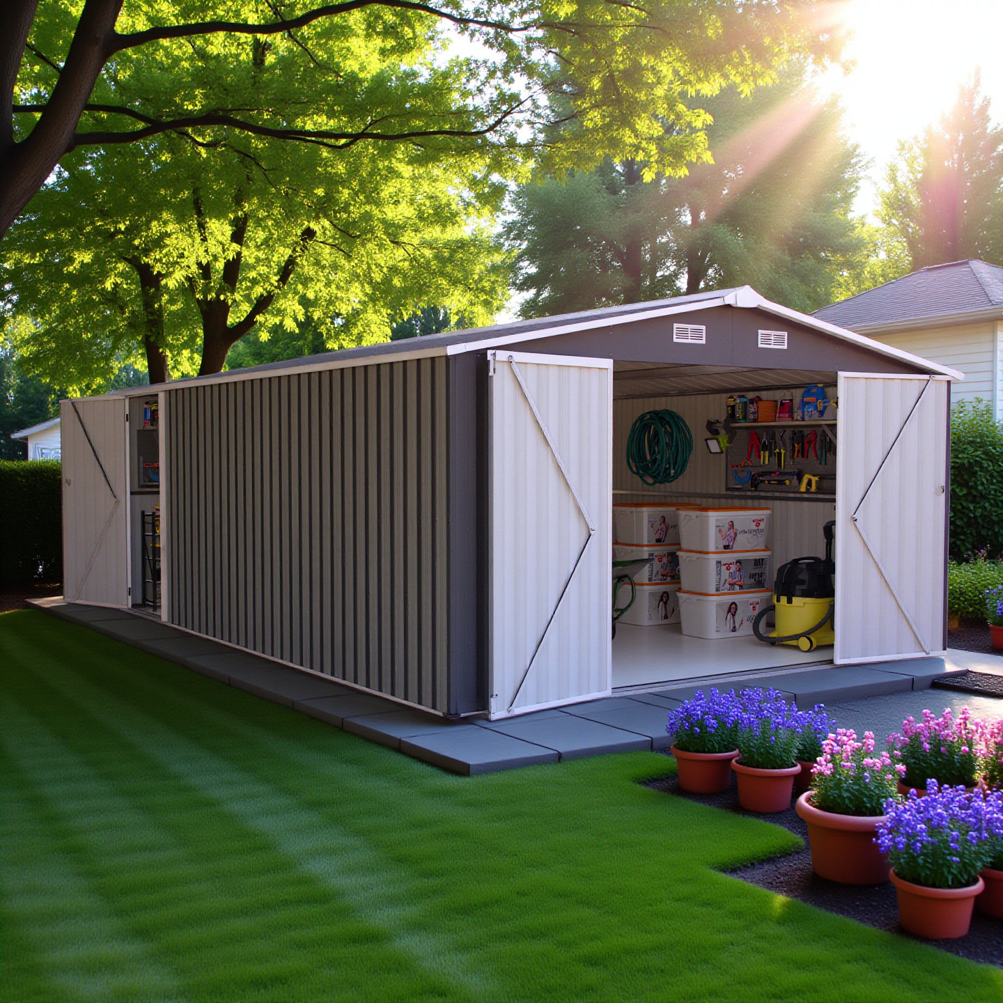 JR Campcraft Outdoor Storage Shed 10×14 Ft With 3 Lockable Doors,4 Air ...