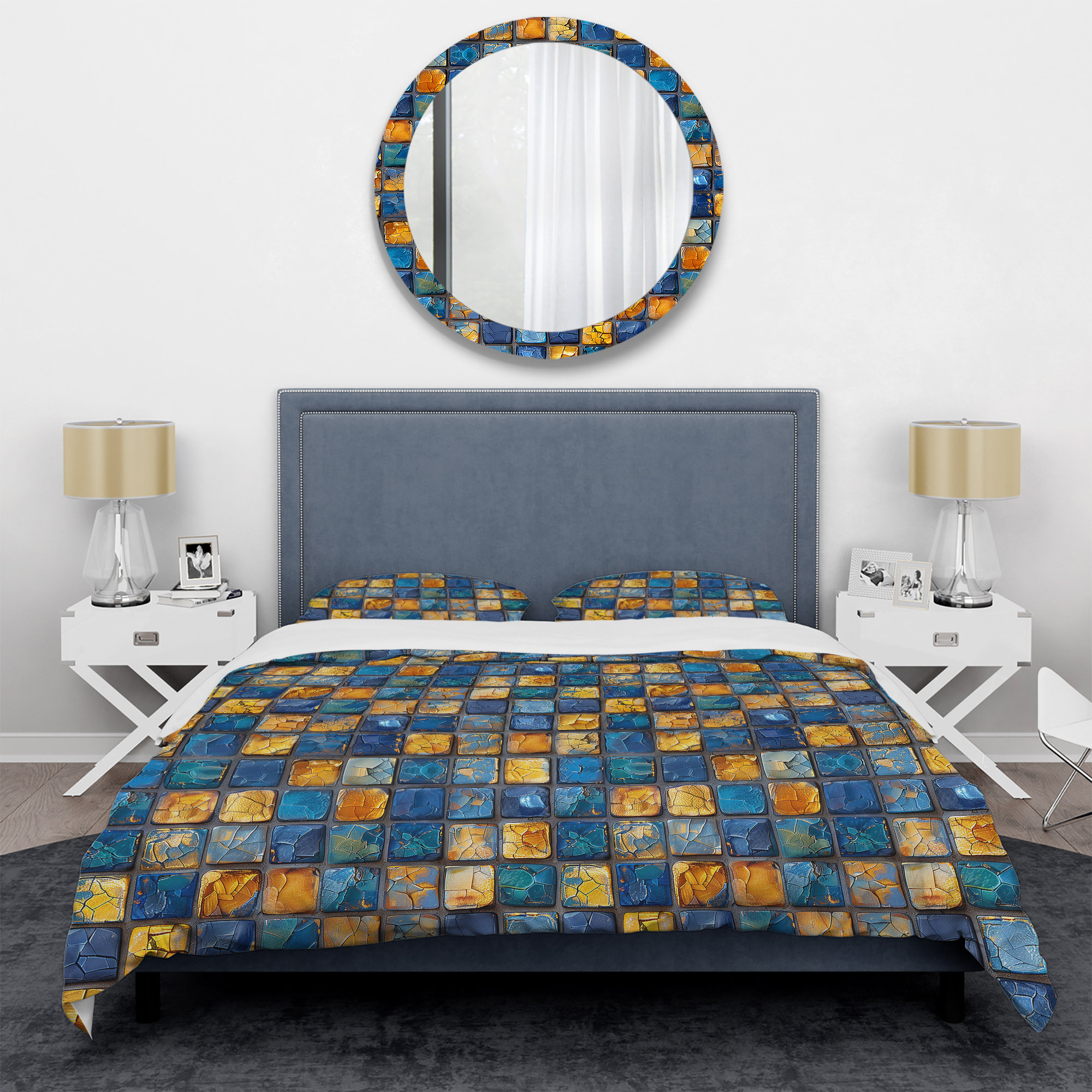 Design Art Blue Yellow Modern Mosaic Tile - Modern Duvet Cover Set ...