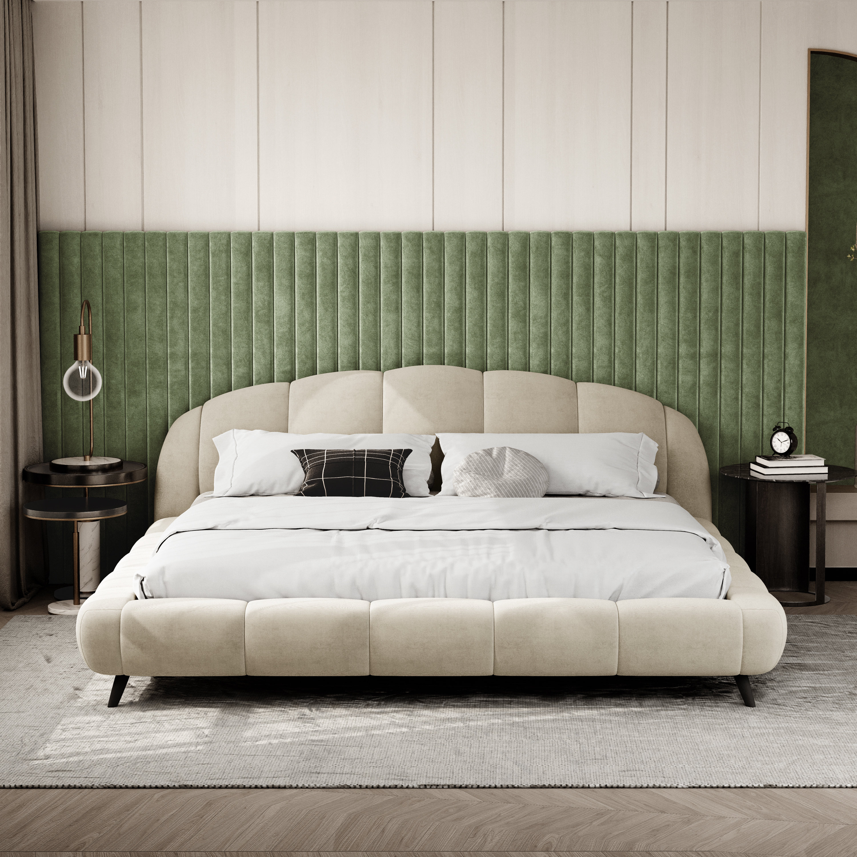 Ivy Bronx King Size Fully Upholstered Platform Bed, Chenille Shell ...