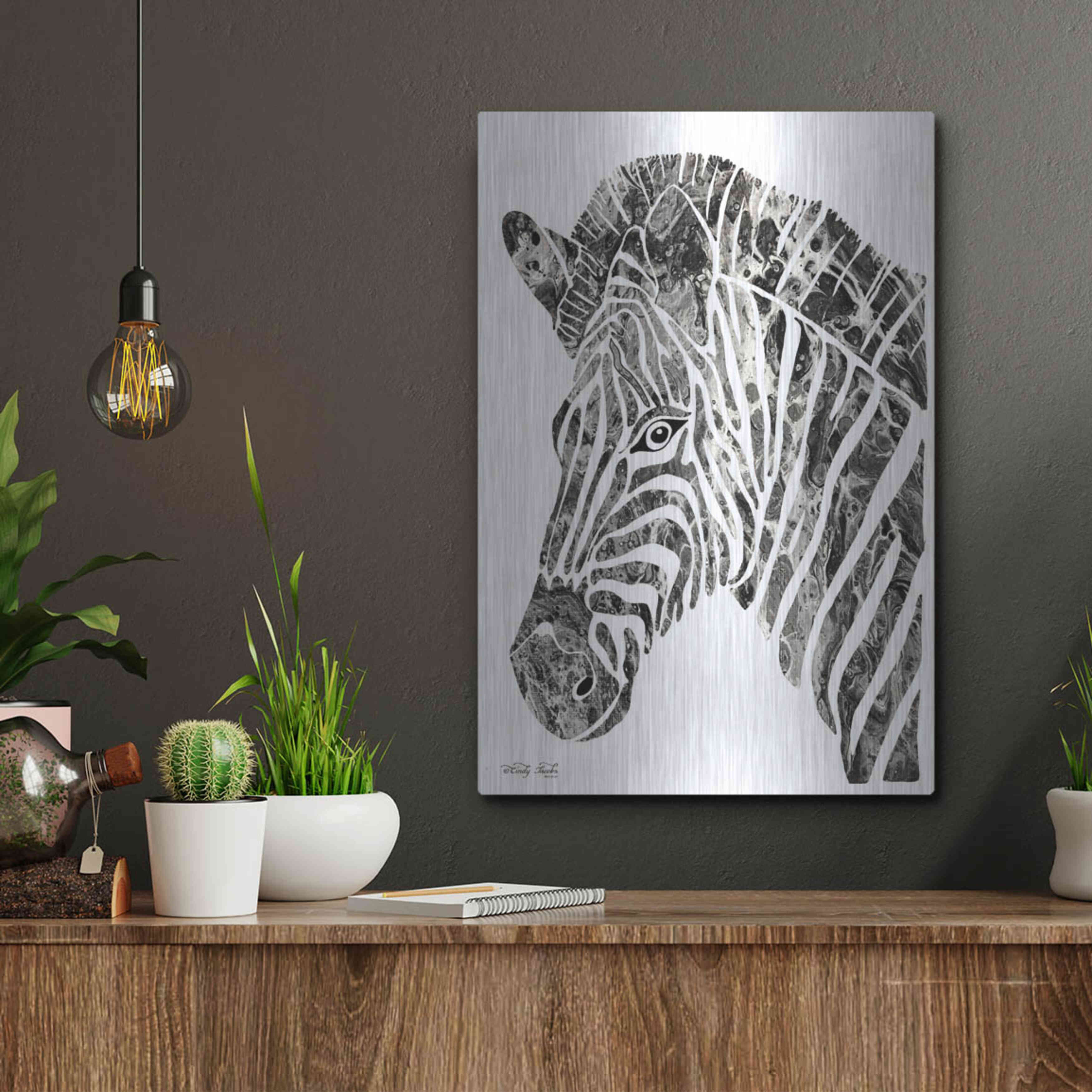 Dakota Fields 'Bright Zebra' by Cindy Jacobs, Metal Wall Art, 12"x16 ...