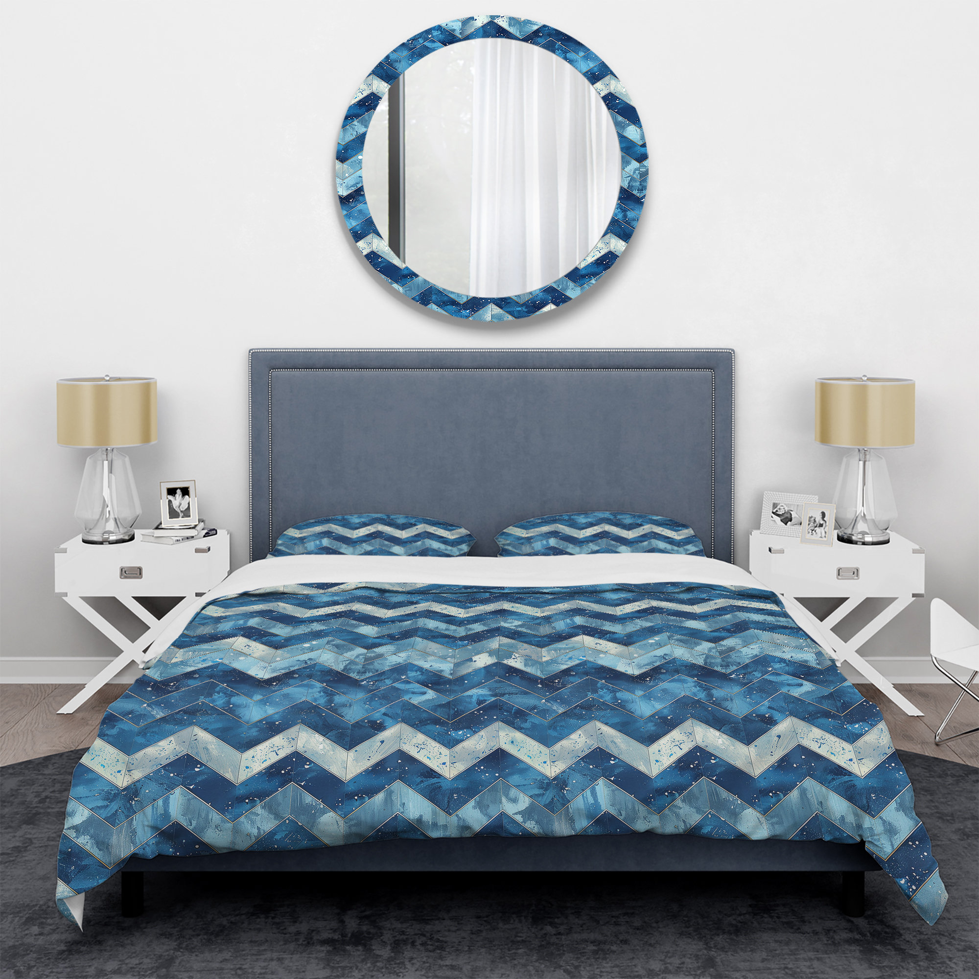 Design Art White Blue Chevron Charm IV - Chevron Duvet Cover Set | Wayfair