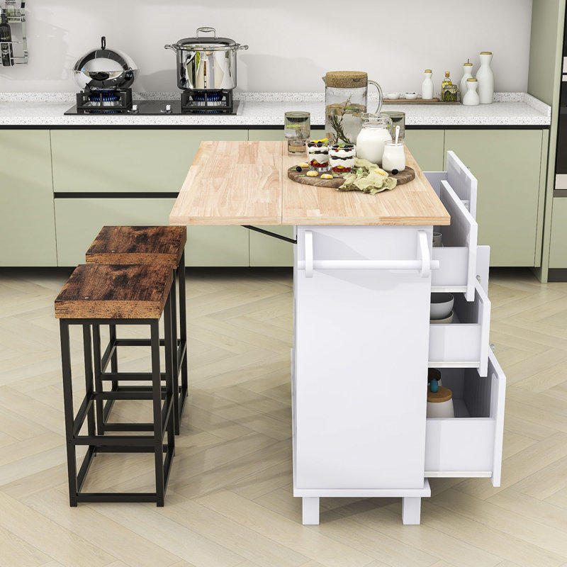 Red Barrel Studio® Rijwana 4 Drawers Kitchen Island Set With Drop Leaf ...