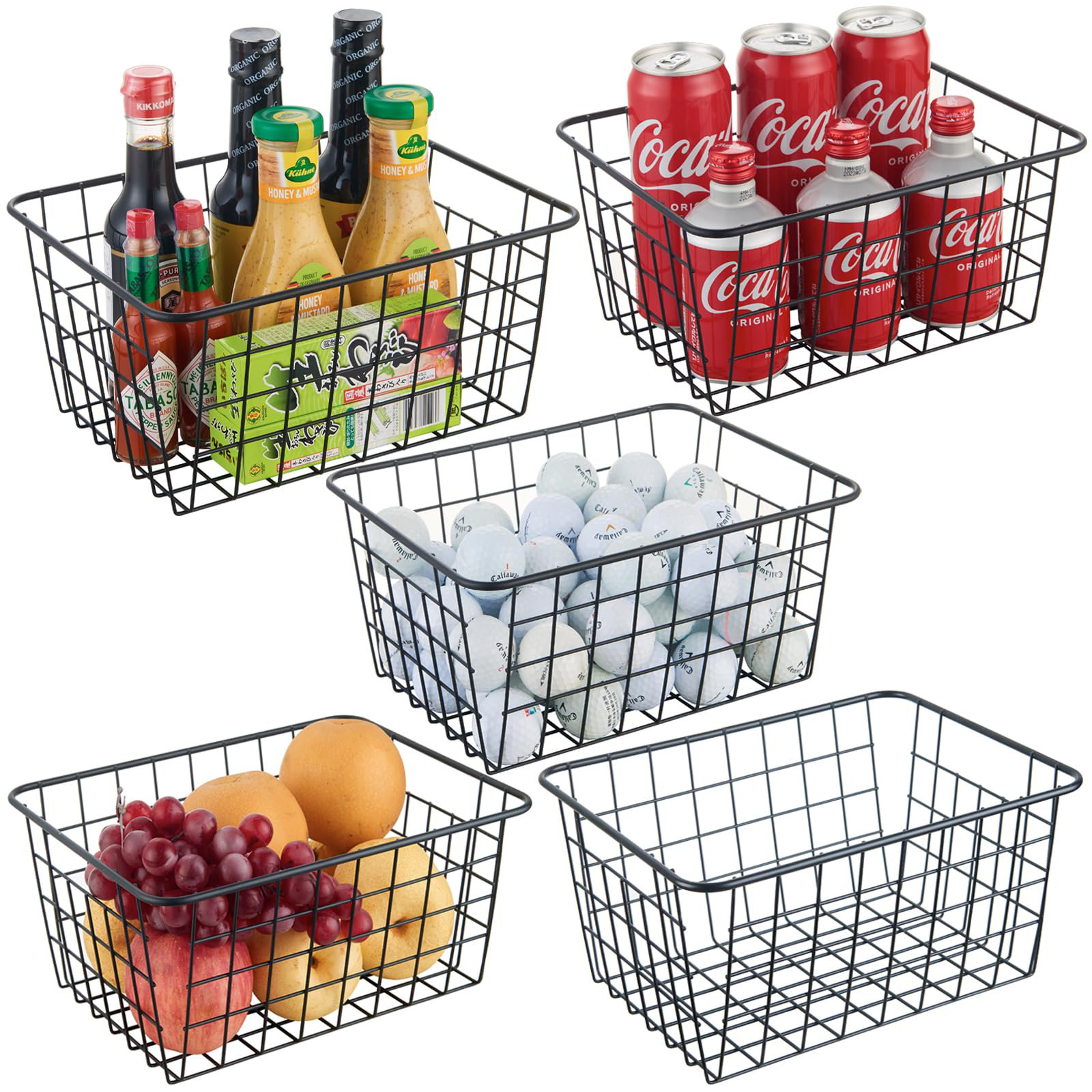 Latitude Run® 5-Pack Wire Kitchen Storage Baskets For Kitchen, Bathroom ...
