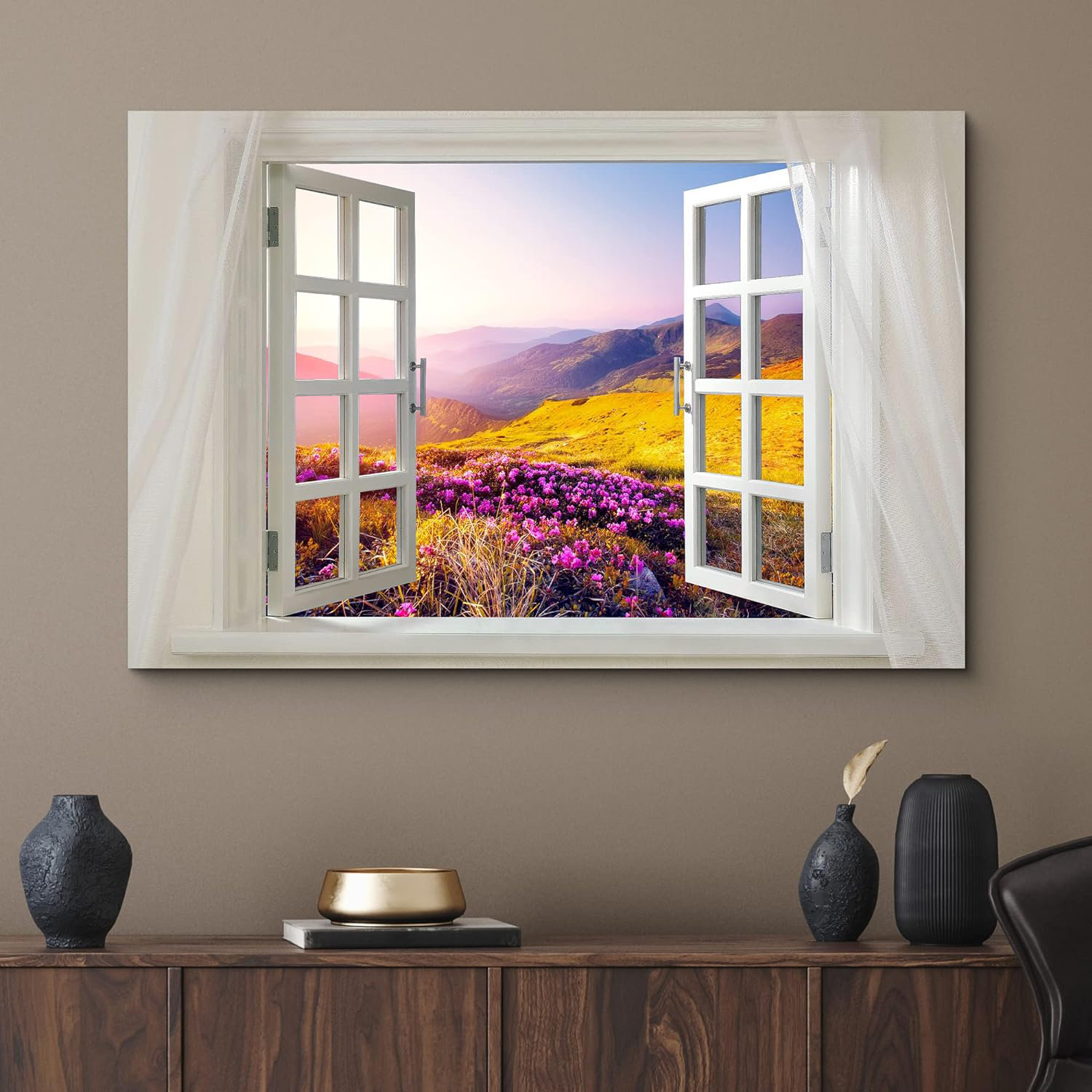 IDEA4WALL Glimpse into Mountain Valley Landscape in Spring Open Window ...