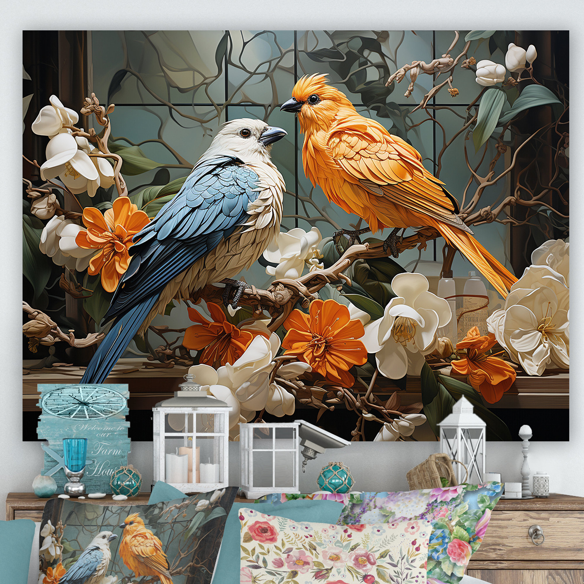 Design Art Birds Of Paradise Farmhouse Still - Animals Canvas Wall Art ...