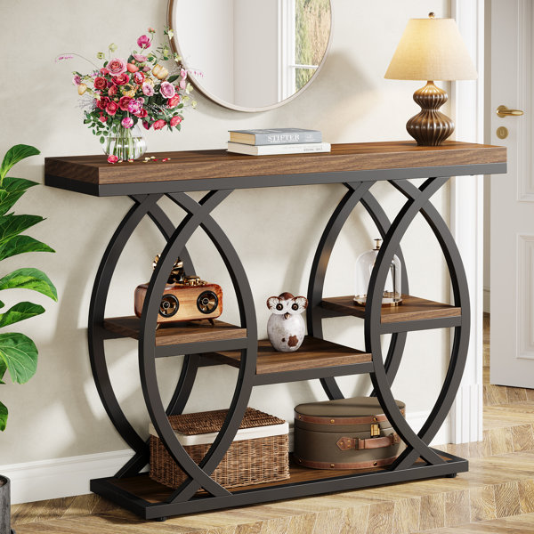 17 Stories 39.4" Industrial Sofa Console Table With 4-Tier Storage ...