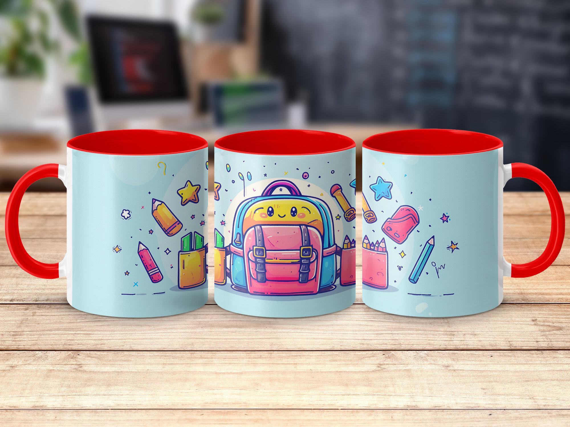 East Urban Home Kids Drawing Style 11oz Accent Mugs – Ceramic Coffee ...