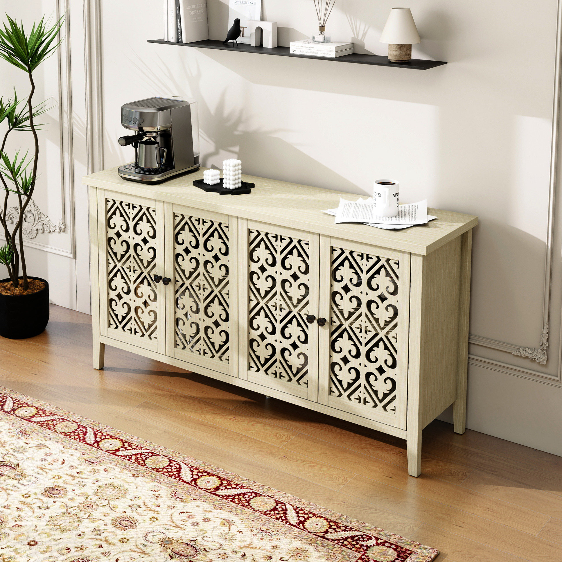 Alcott Hill® Hollowed - Out Cabinet With 4 Doors For Bedroom, Living ...