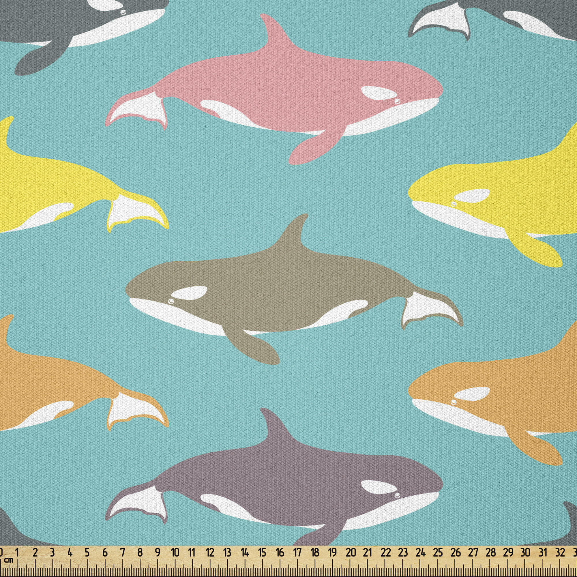 East Urban Home Whale Fabric By The Yard, Colorful Orca Silhouettes ...