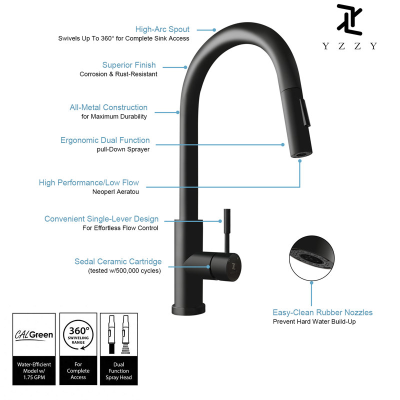 YZZY Pull Down Touch Kitchen Faucet & Reviews | Wayfair