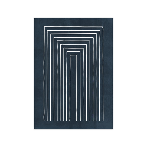 17 Stories Lino Style Blue Geometric Lines - Print | Wayfair.co.uk