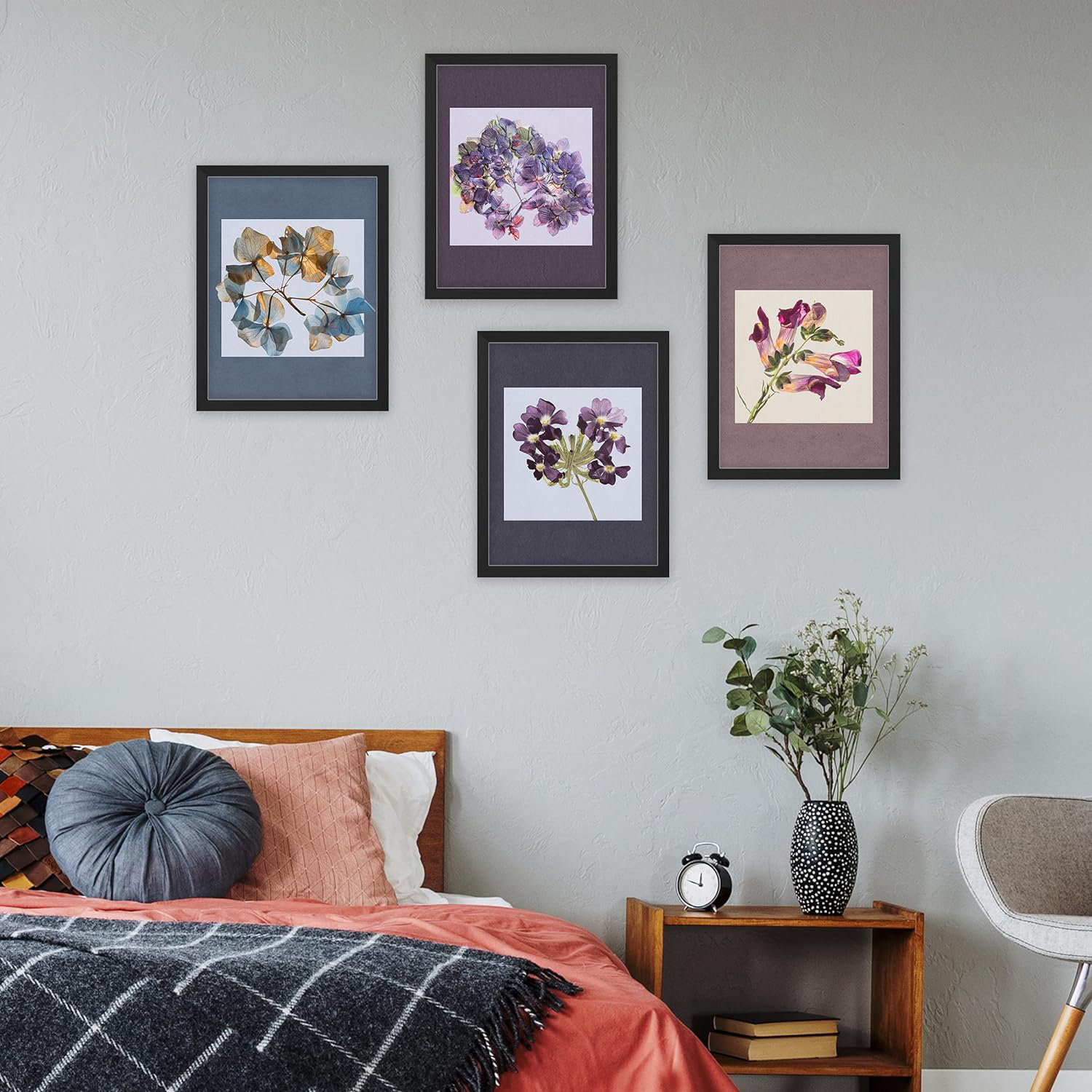 SIGNLEADER Multicolor Pastel Plant Set of 4 Geometric Square Wall Decor ...