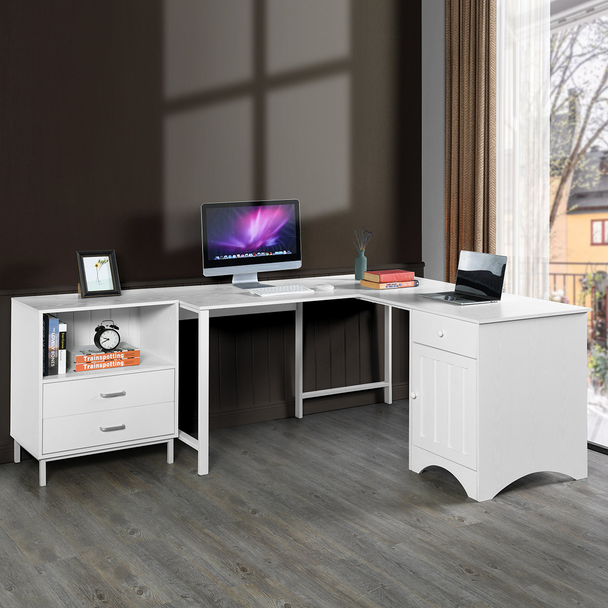 Marlow Home Co. Botwith 140Cm W L-Shape Computer Desk with Cabinet ...