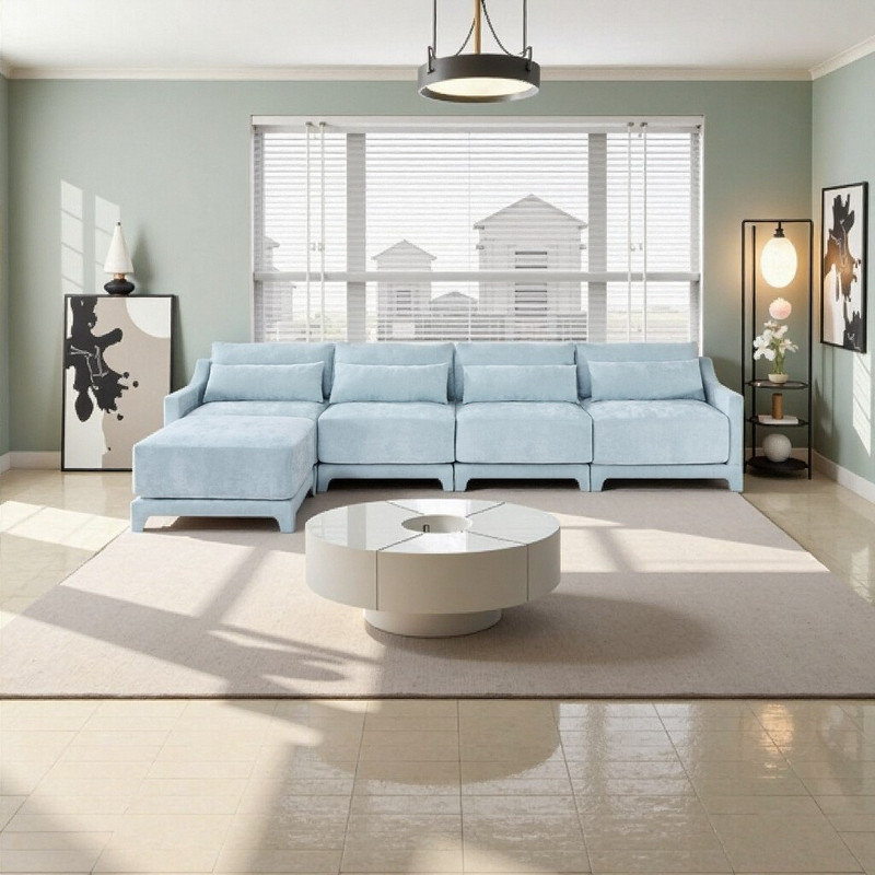 Latitude Run® Canapé modulaire en chenille 4 places avec repose-pieds mobile, conception ...