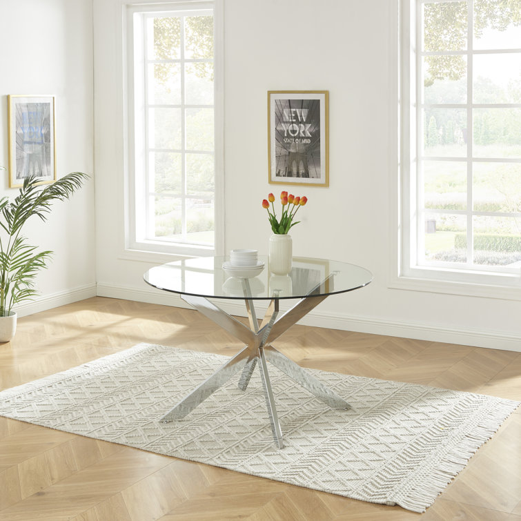 Ivy Bronx Kober Round Glass Top Metal Base Dining Table - Wayfair Canada