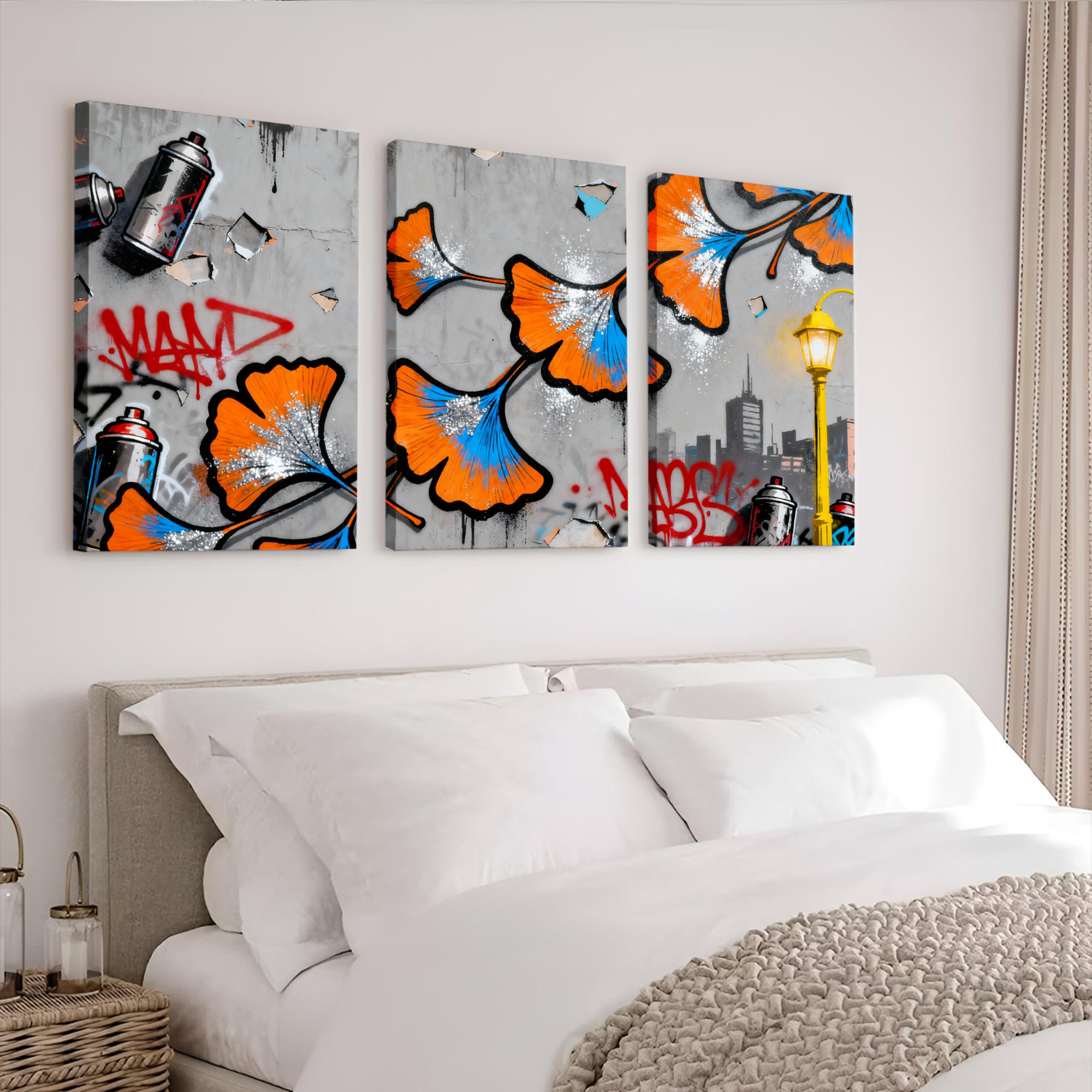 Latitude Run® Graffiti Ginkgo Leaves Canvas Wrapped Wall Art, Urban ...